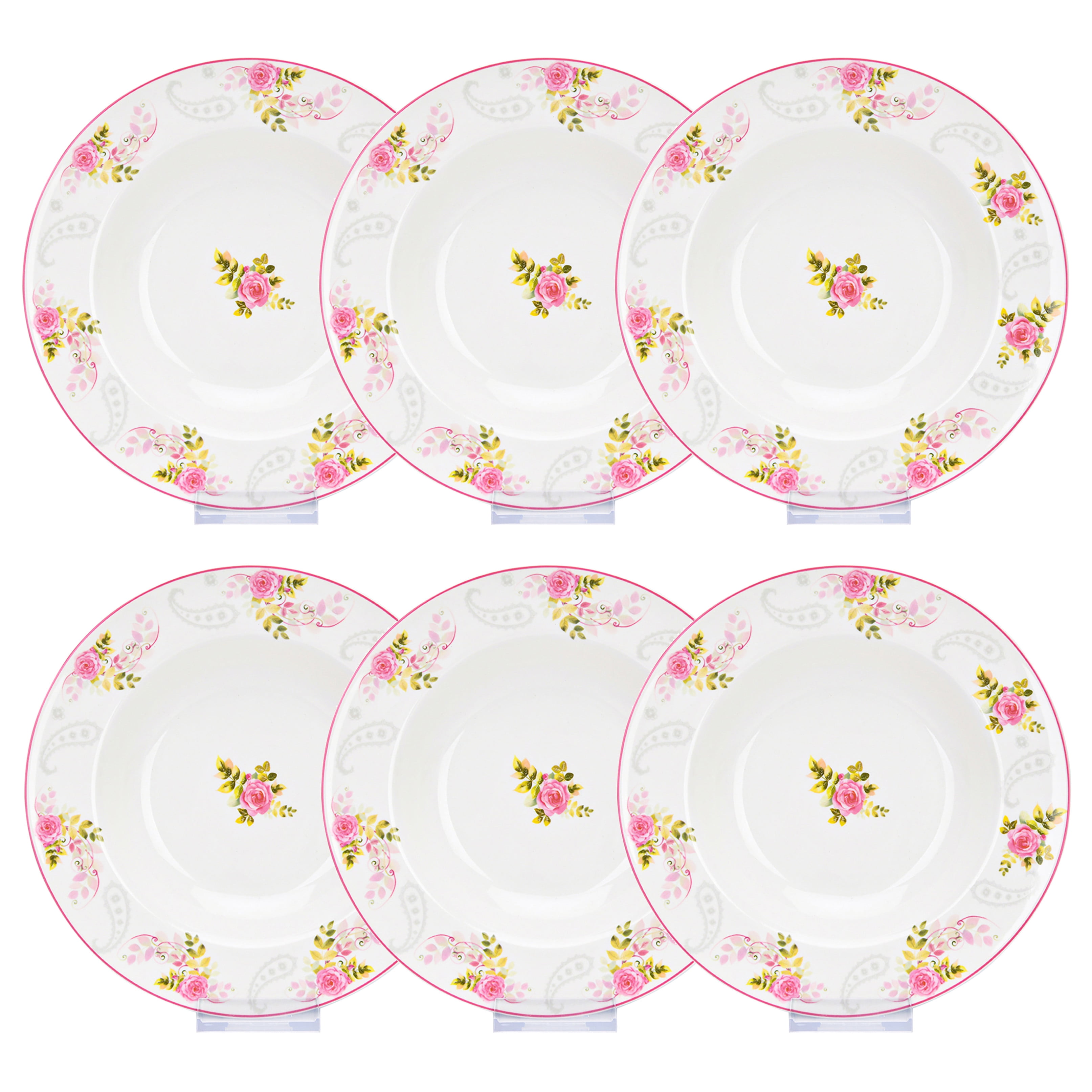 Deep Plate Kitchen Plates Dinnerware Rose Garden Soup Plate Set of 6 ...