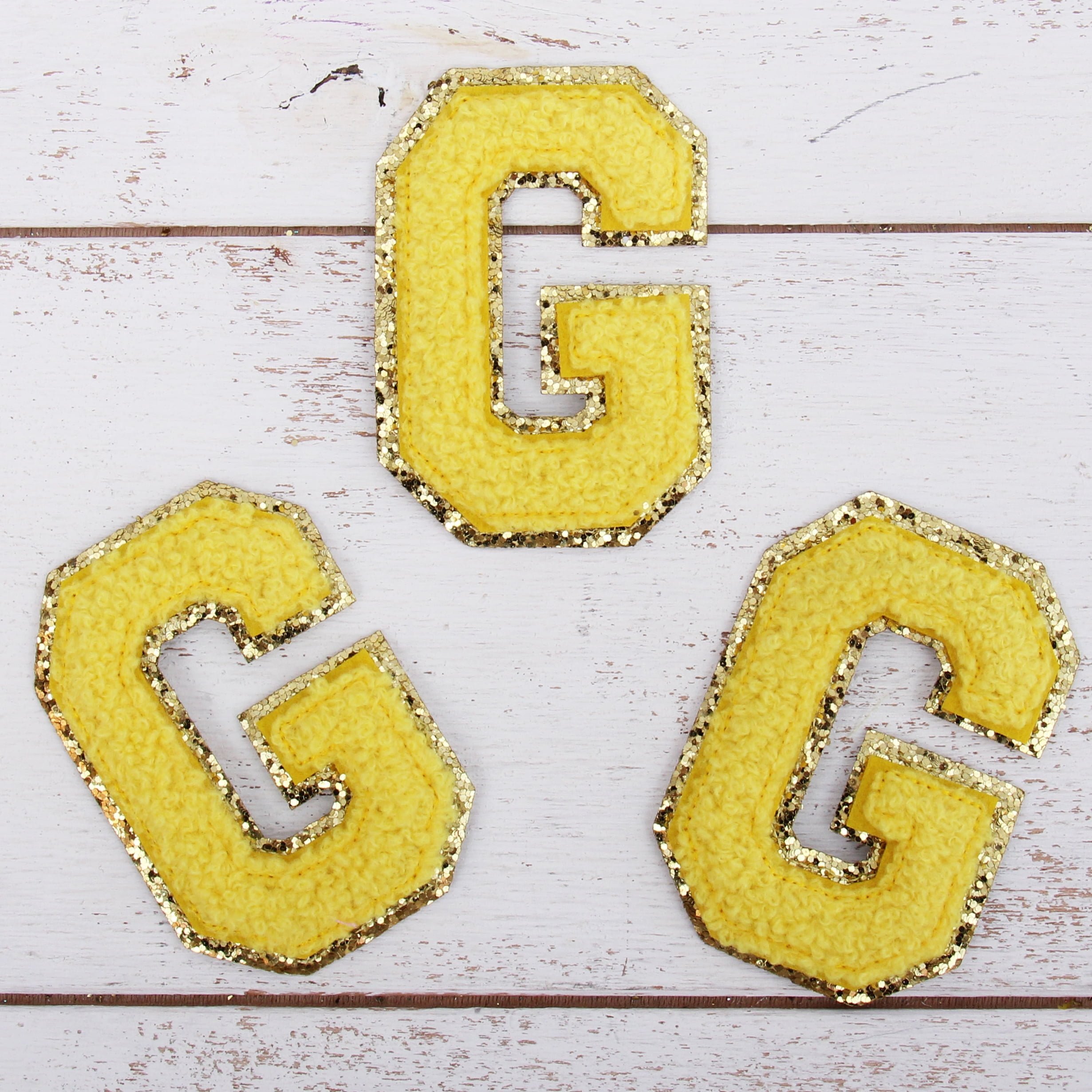 3 Pack Chenille Iron On Glitter Varsity Letter "G" Patches - Yellow ...