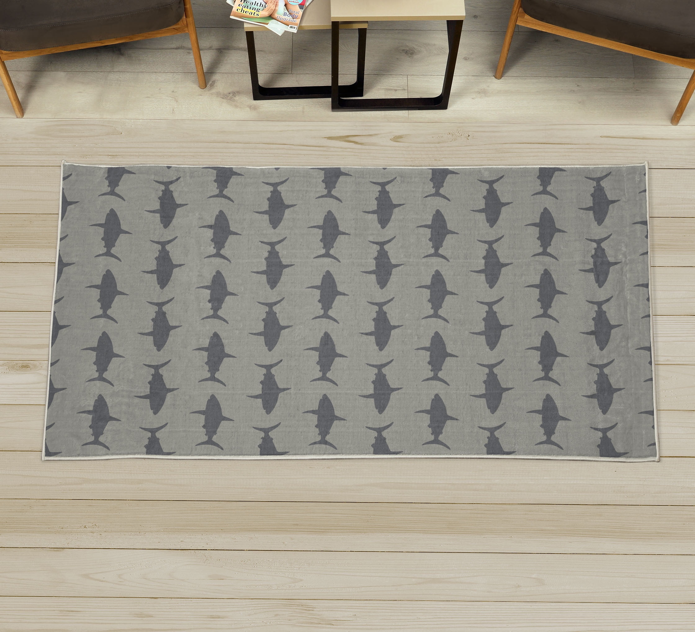 Sea Animals Decorative Rug, Sharks Swimming Horizontal Silhouettes ...