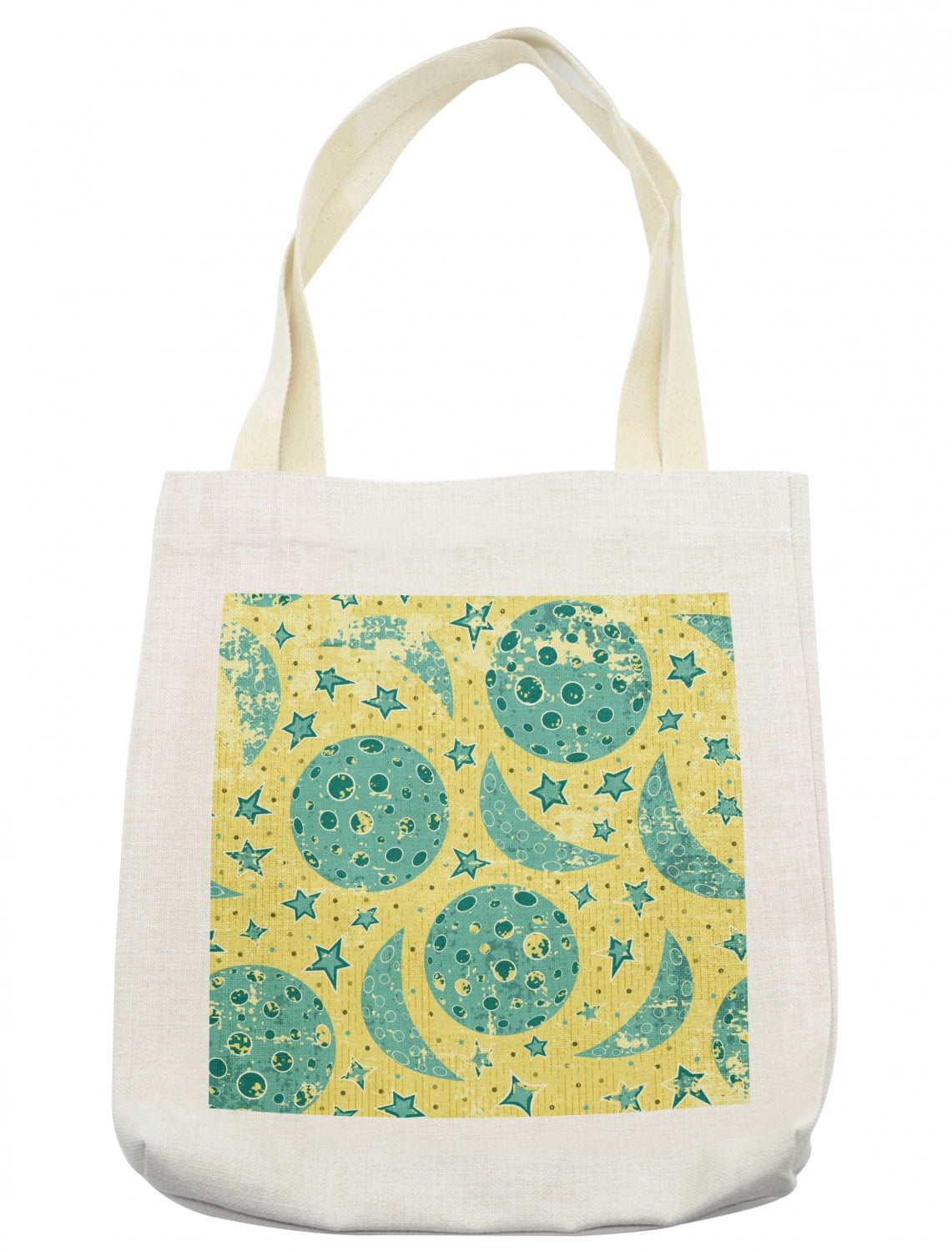 Moon Tote Bag, Grunge States of the Moon Stars Pattern Vintage Color ...