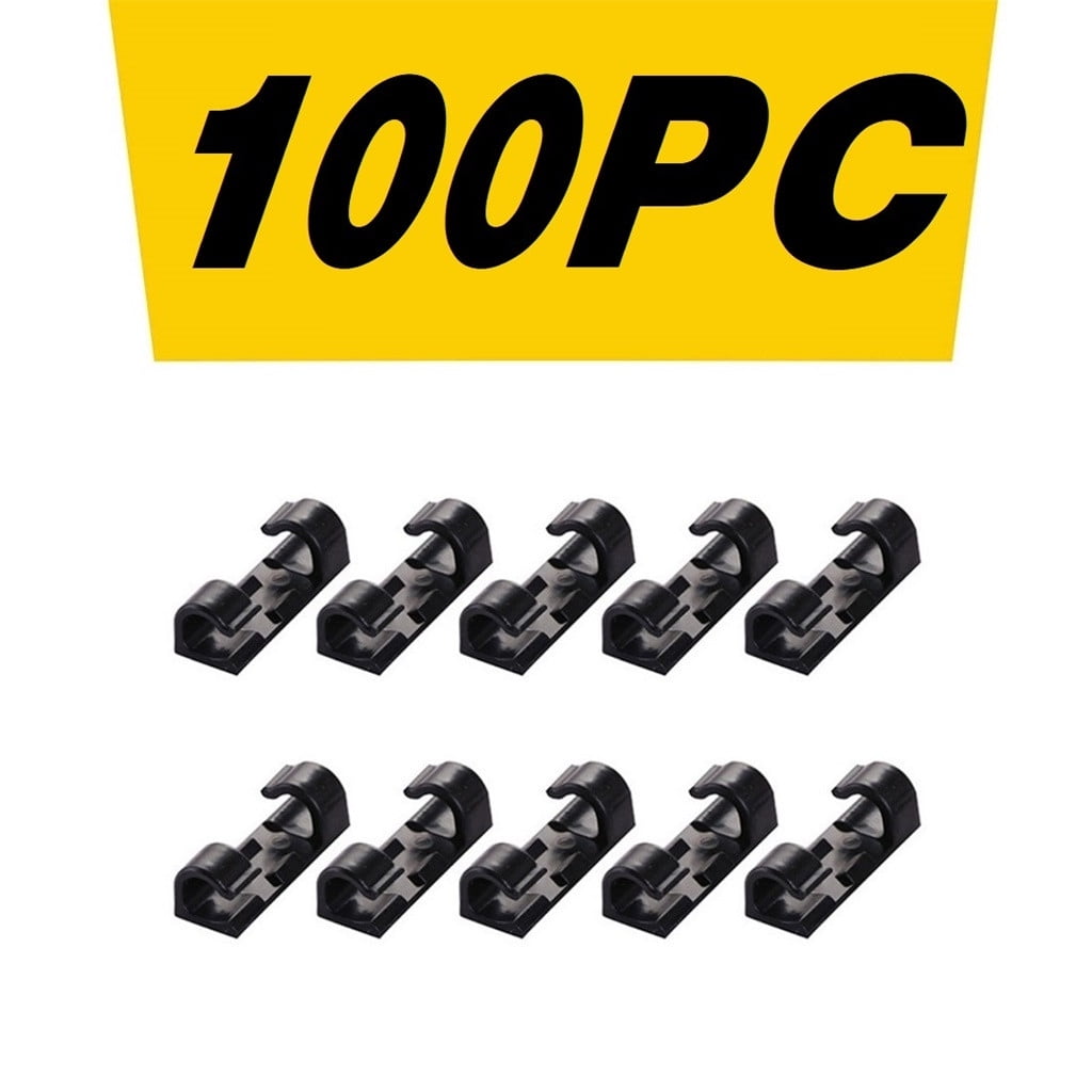 Dengmore Black 100pc self-adhesive desktop cable organizer fixing clamp ...
