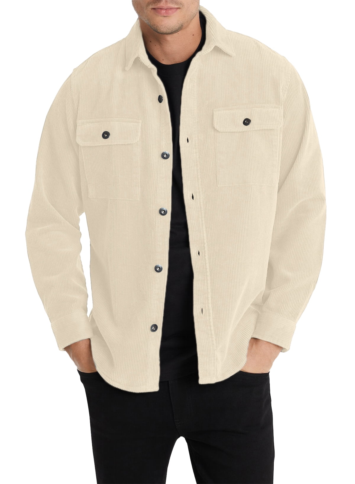 JMIERR Mens Corduroy Jacket Casual Button Down Shirts Ribbed Long ...