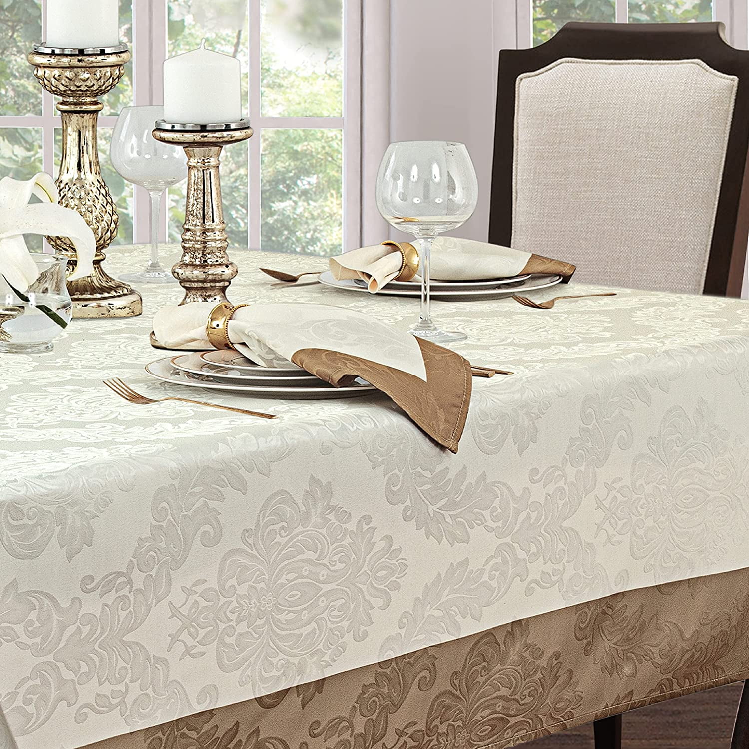 Newbridge Valencia Two Tone Bordered Damask Fabric Napkin Set, Wrinkle ...
