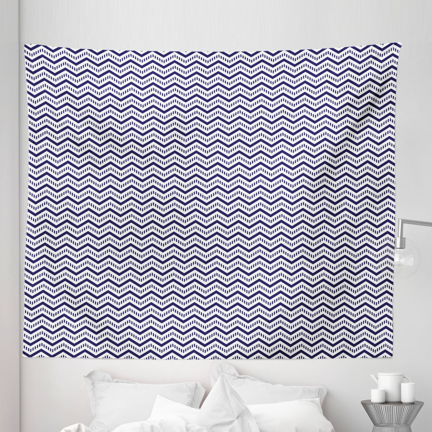 Navy Blue Tapestry, Horizontal Chevron Pattern in Nautical Colors ...