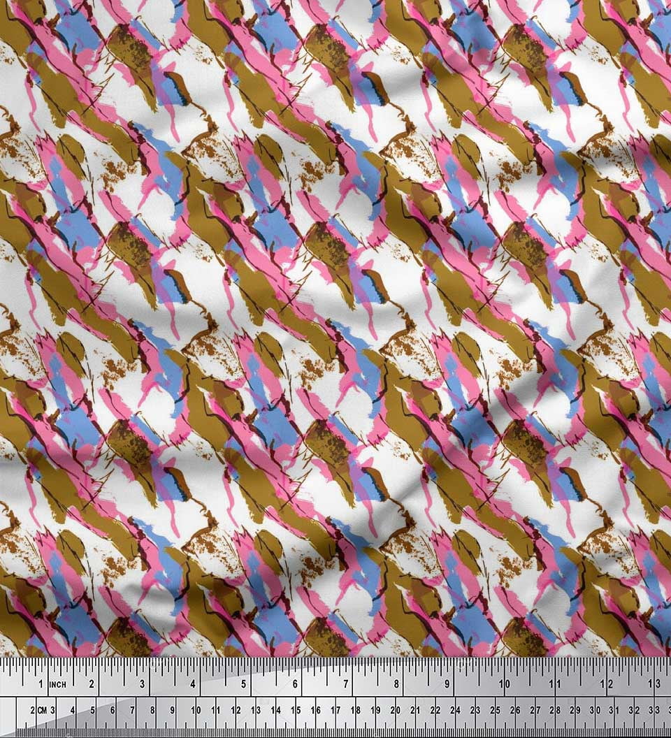 Soimoi Cotton Voile Fabric Brush Stroke Abstract Print Fabric by the ...