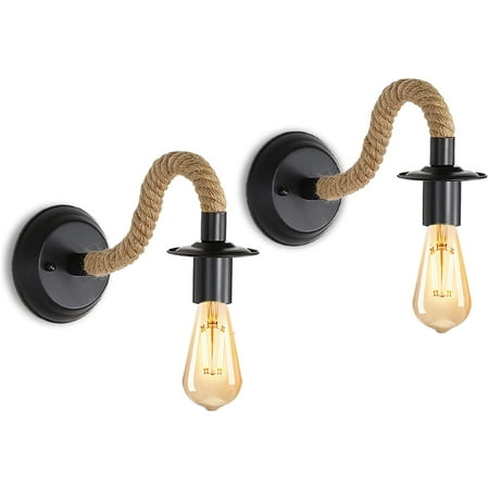 SICED 2Packs Vintage Wall Sconce, Hemp Rope Wall Lamp, E27 Retro Indoor ...