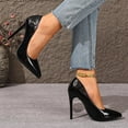 Black High Heel Shoes For Women Enclosed Toe With Round Toe Patent ...