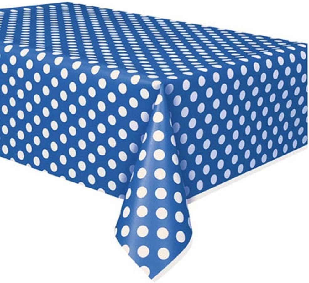 PMU Polka Dot Table Cover Royal Blue Plastic Rectangle 54 X 84 PMU Polka Dot Table Cover Royal Blue Plastic Rectangle 54 X 84