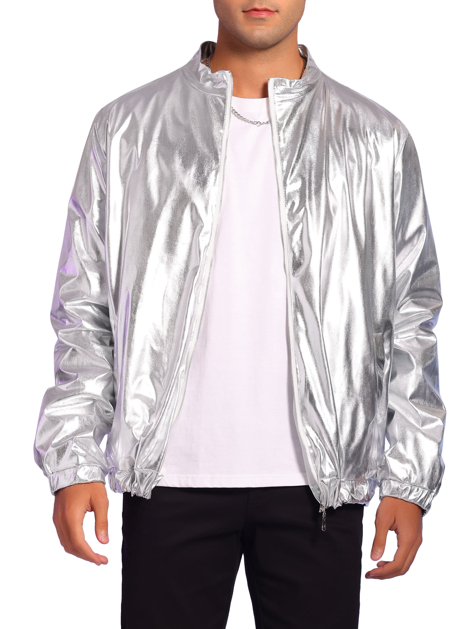 Lars Amadeus Shiny Varsity Jacket for Men's Metallic Baseball Bomber ...