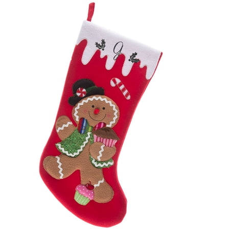 Christmas Stocking, Red Gingerbread Boy with Black Script Glitter ...