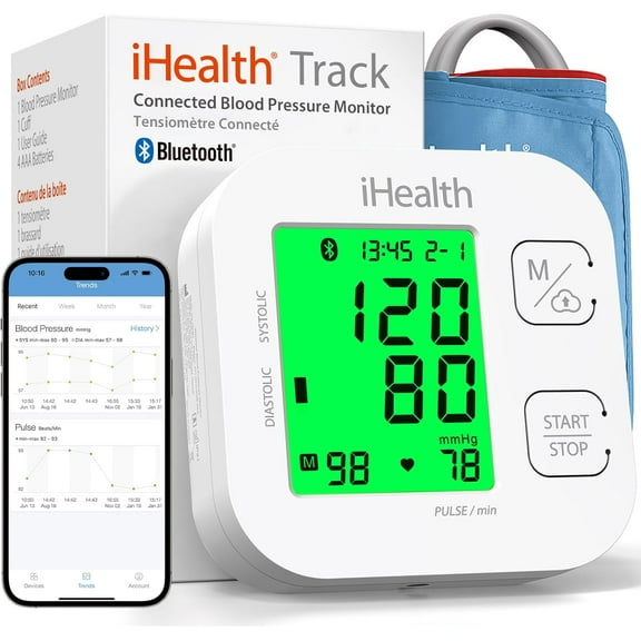 iHealth Track Plus Bluetooth Upper Arm Blood Pressure Monitor with Wide ...