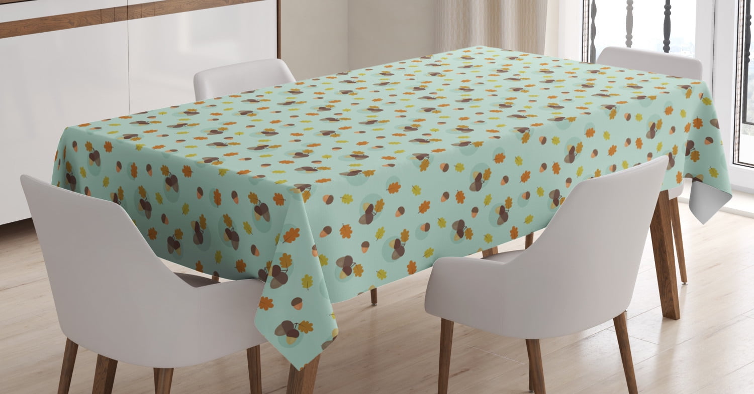 Acorn Tablecloth, Cartoon Acorn and Leaves Pattern in Continuous Order ...