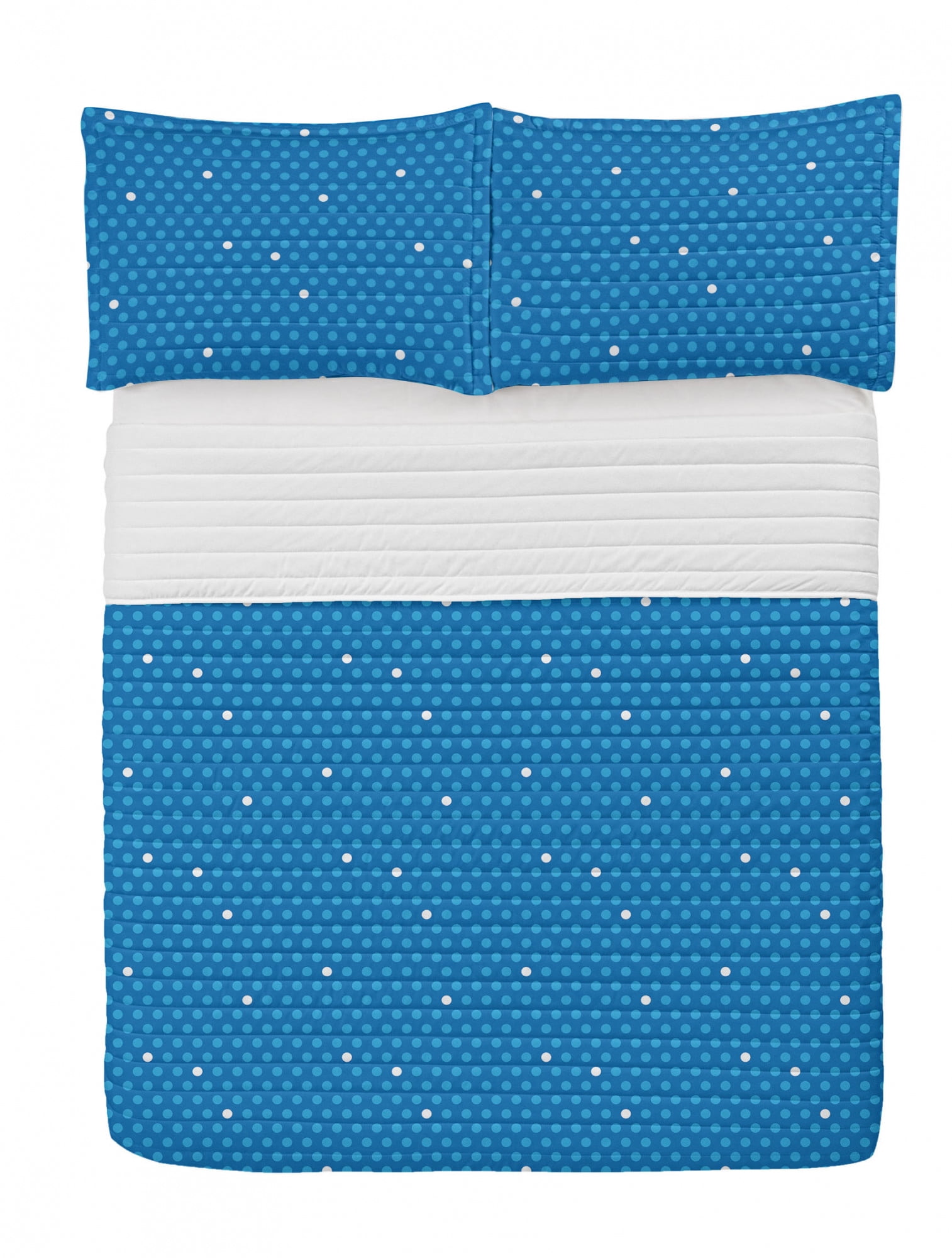 Blue Microfiber Bedspread Set, Bold Polka Dots in Blue and White Colors ...