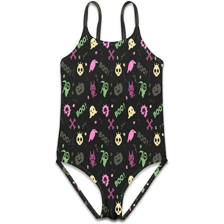 Girls Swimsuit Cute Skull Halloween Swimsuits Bathing Suits - Athletic ...