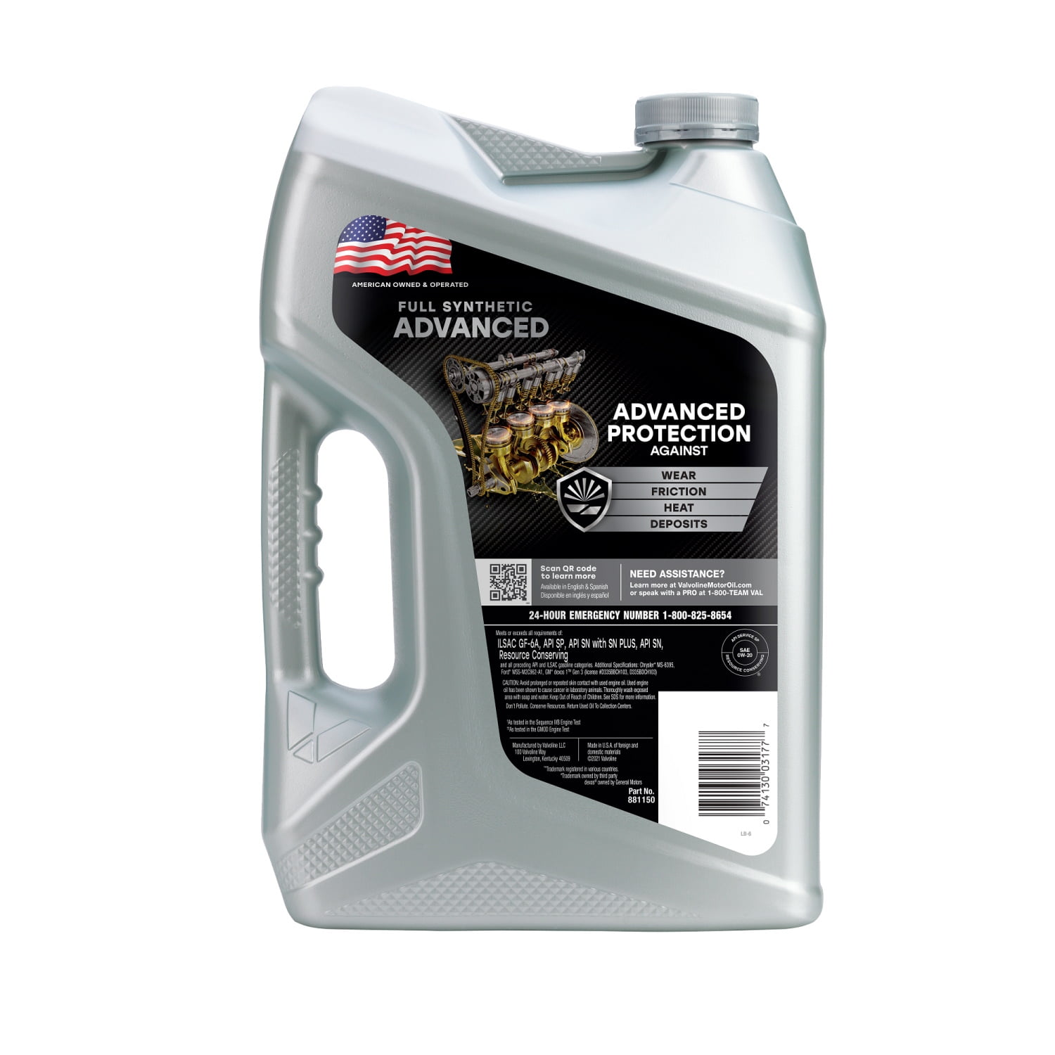 Valvoline Advanced Full Synthetic 0W-20 Motor Oil 5 QT, Case of 3 | Bigbigmart.com