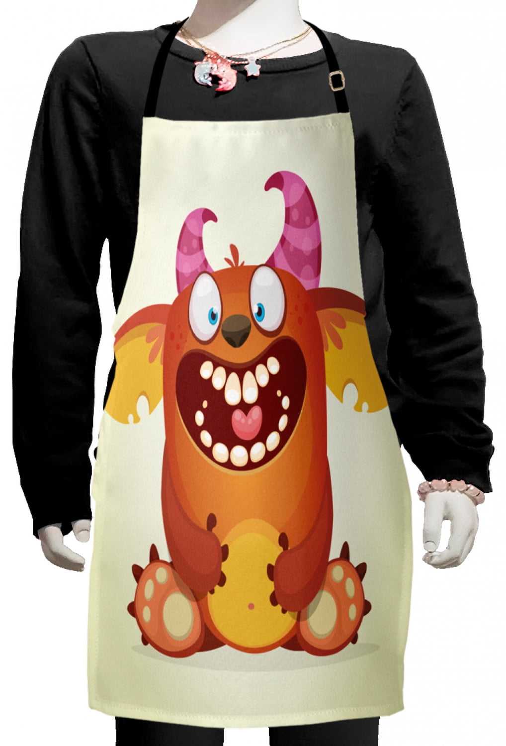 Colorful Kids Apron, Fluffy Cheerful Monstrous Character Graphic Alien ...