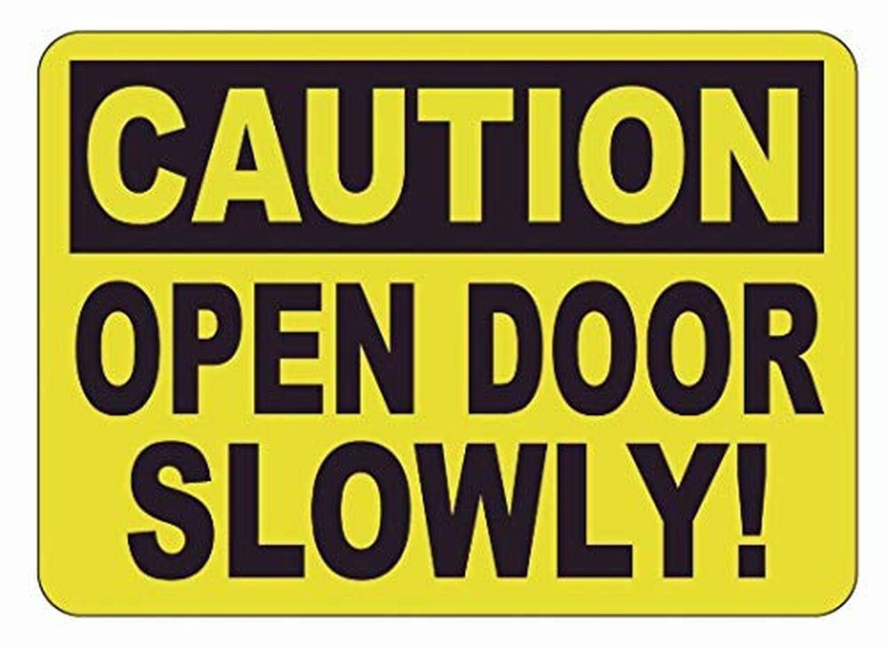 2 PCS - Caution Open Door Slowly Sign - Label Decal Sticker Sign (5X7 ...