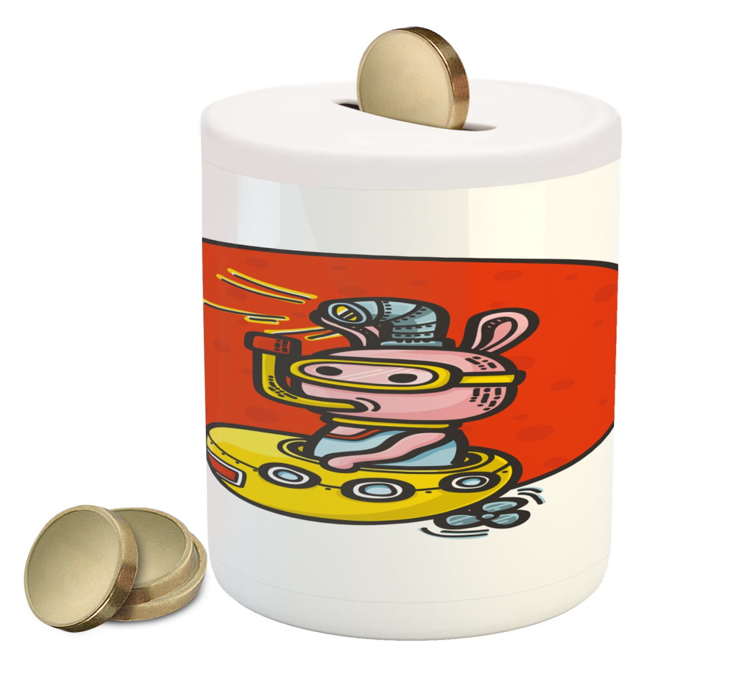 Yellow Submarine Piggy Bank, Little Alien Cartoon in Spaceship ...