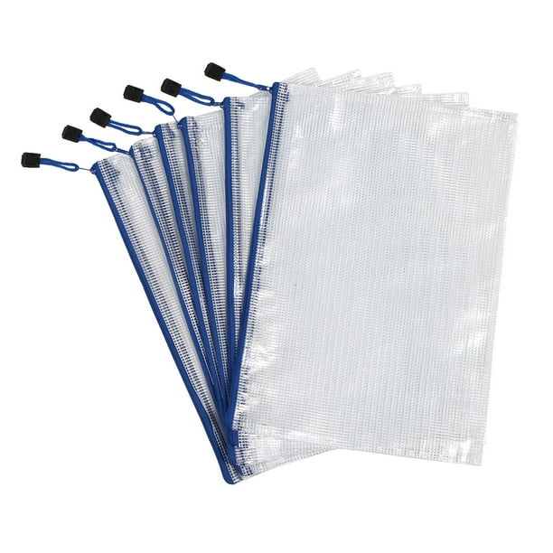Office Plastic Zipper Pen File Document Bags Folders Pockets White Blue ...