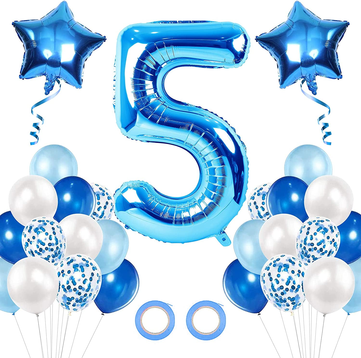 Blue 5th Birthday Balloons, Birthday Decoration for Kids Boy 5 Years ...
