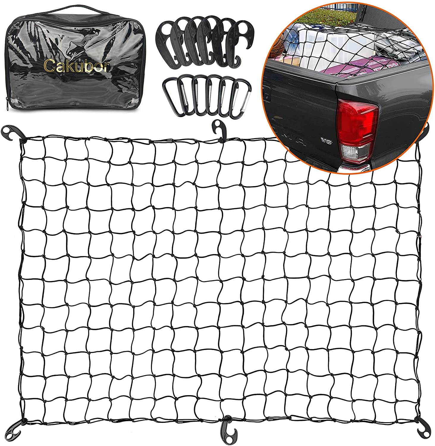 Cargo Net for Pickup Truck Bed, Cakubor 4'x6' Stretches to 10'x15' Roof ...
