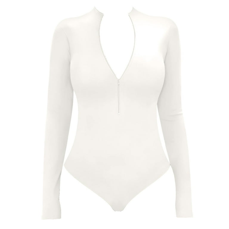 MITCOWBOYS Body Suit, Women Sexy Bodysuit Zipper Front Mock MITCOWBOYS Body Suit, Women Sexy Bodysuit Zipper Front Mock