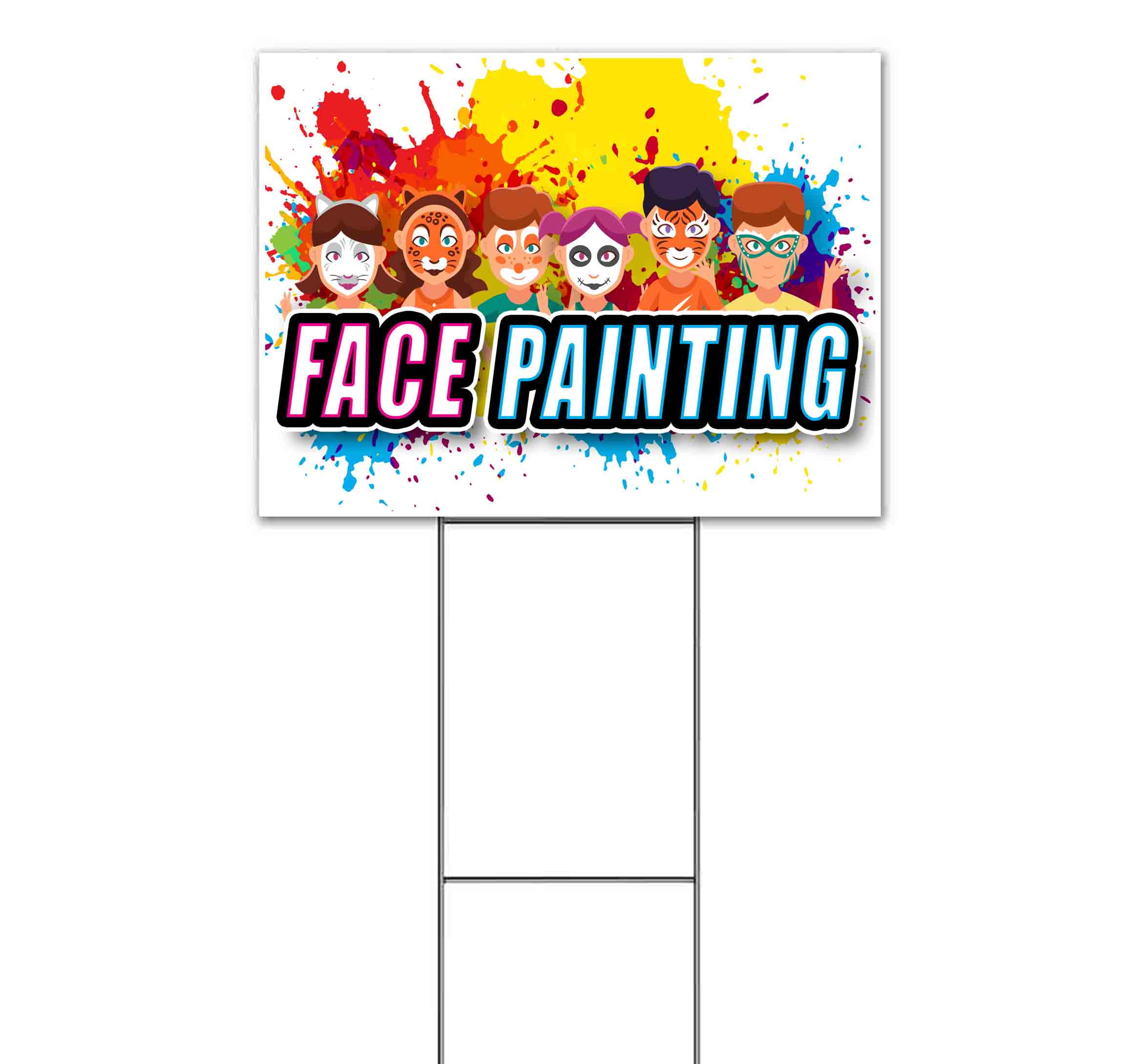 Face Painting Splatter (18" x 24") Yard Sign, Includes Metal Step Stake ...