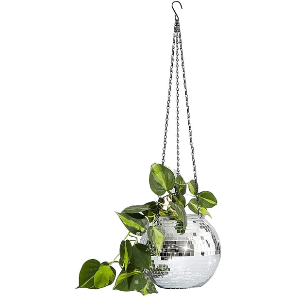 Mirror Disco Ball Planter,Glitter Chrome Flower Pots,Boho Style Hanging ...