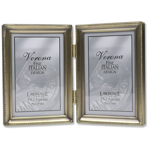 Antique Gold Bead 3.5x5 Hinged Double Picture Frame - Walmart.com