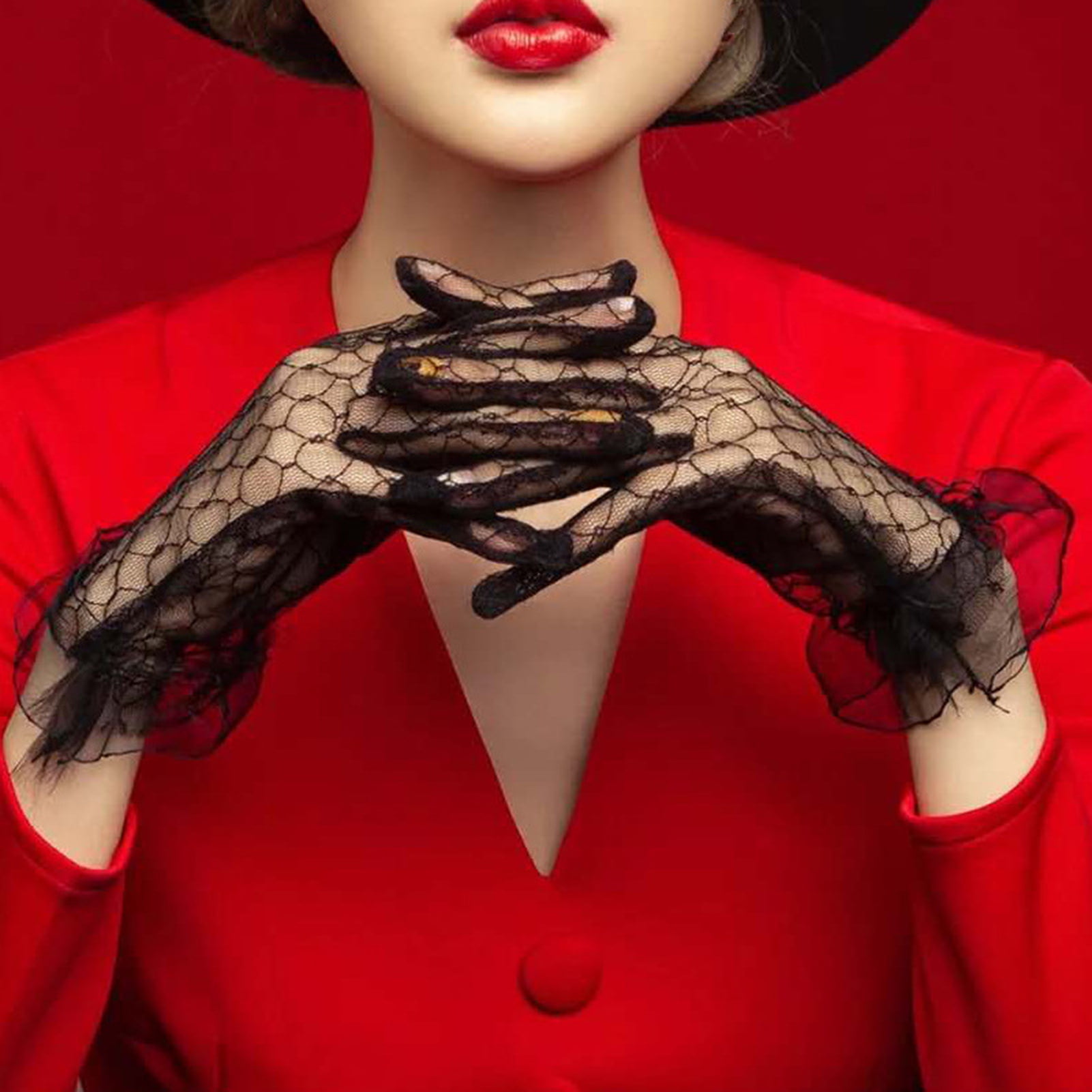 Dengjunhu 1 Pair Bridal Gloves Ruffle Cuffs Wrist Length Sheer ...