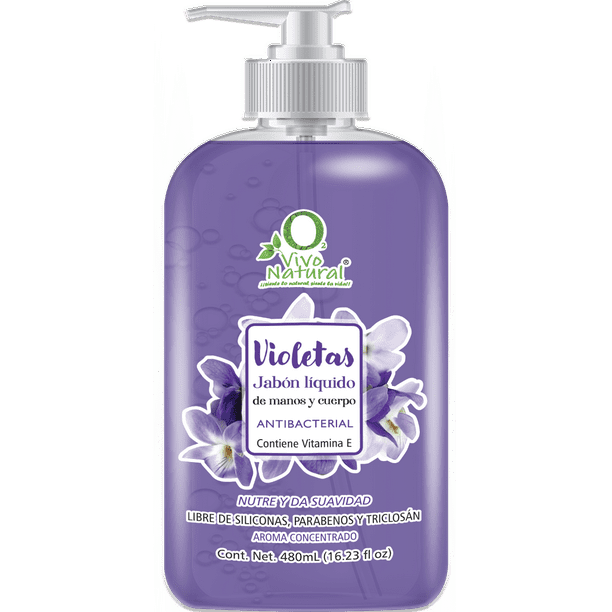 Jabón Líquido Antibacterial VivoNAtural para Manos y Cuerpo 480 ml aroma Violetas con extracto ...