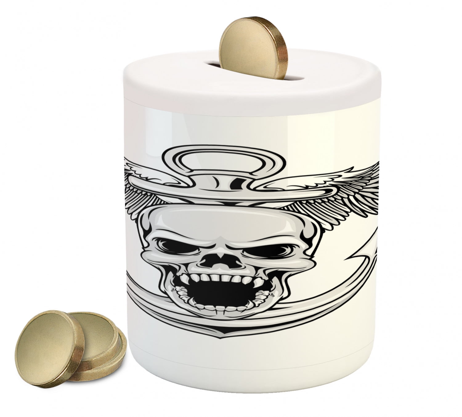 Anchor Piggy Bank, Skull with Anchor and Eagle Wings Freedom Devil Sea ...