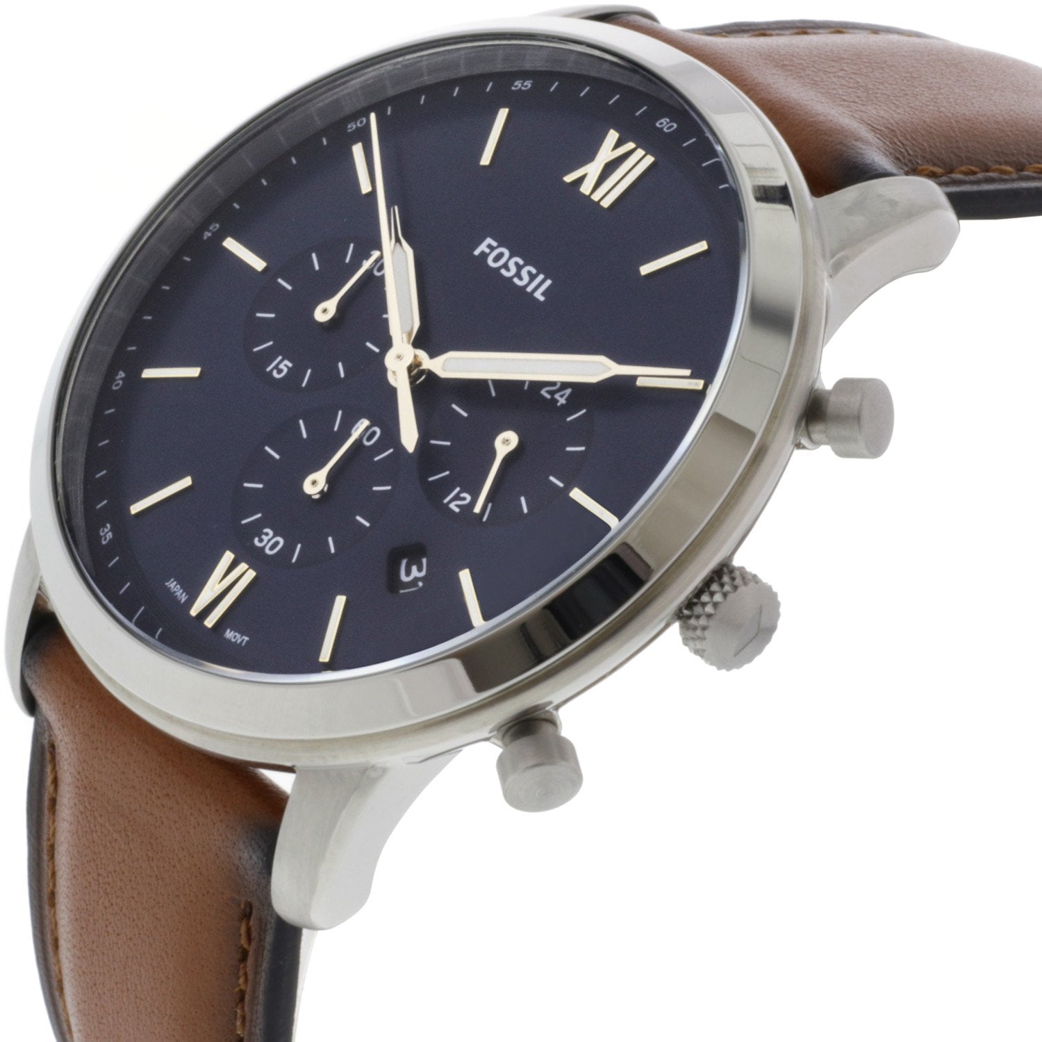 Fossil Men's Neutra FS5453 Silver Leather Japanese Chronograph Fashion ...