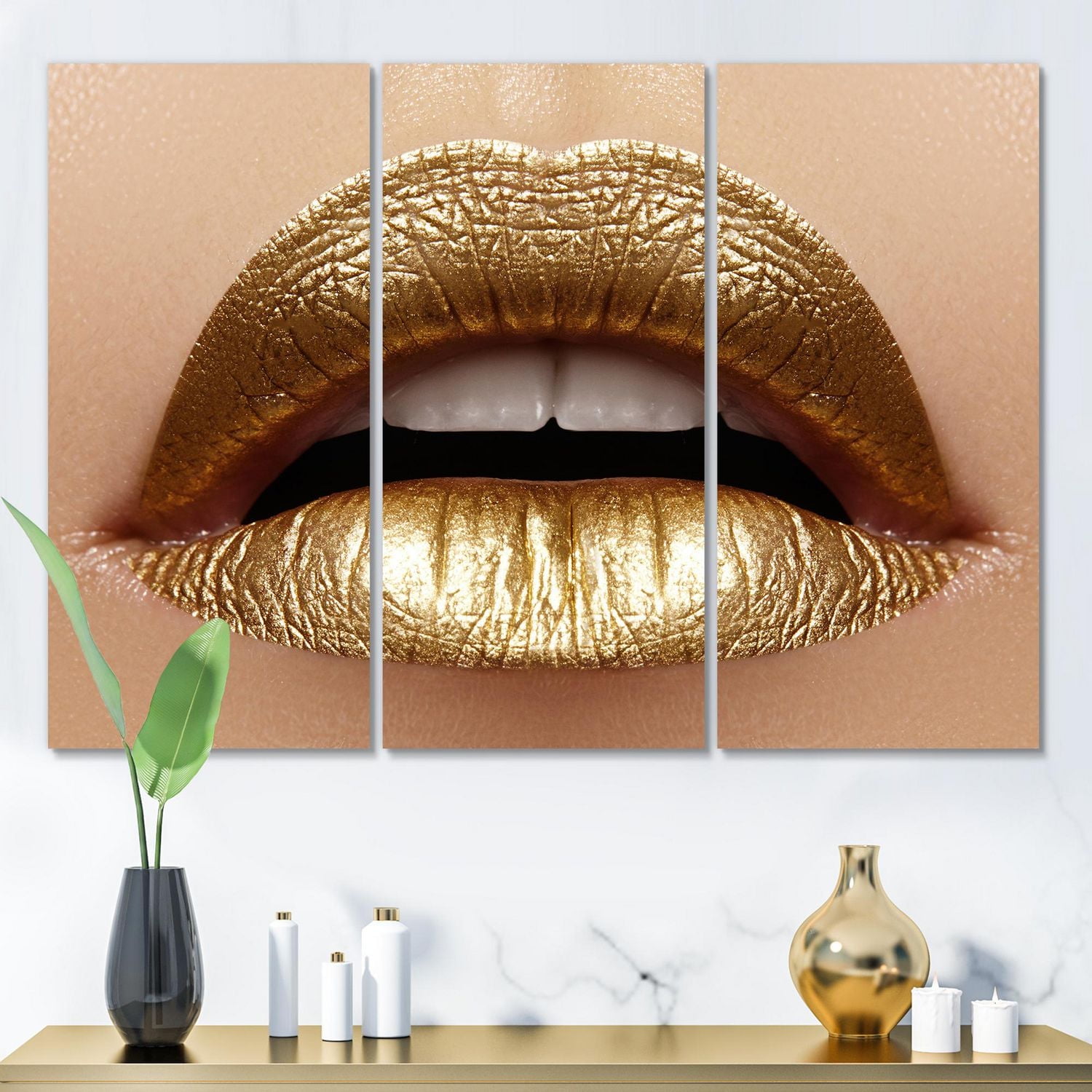 Click here for Designart Close Up Of Female Plump Lips With Golde... prices