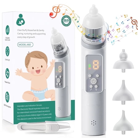 Electric Baby Nasal Aspirator, USB Rechargeable Nose Cleaner with 3 ...