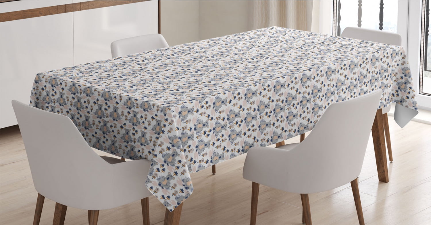 Cartoon Tablecloth, Koala Illustrations with Plantation Floral Animal ...