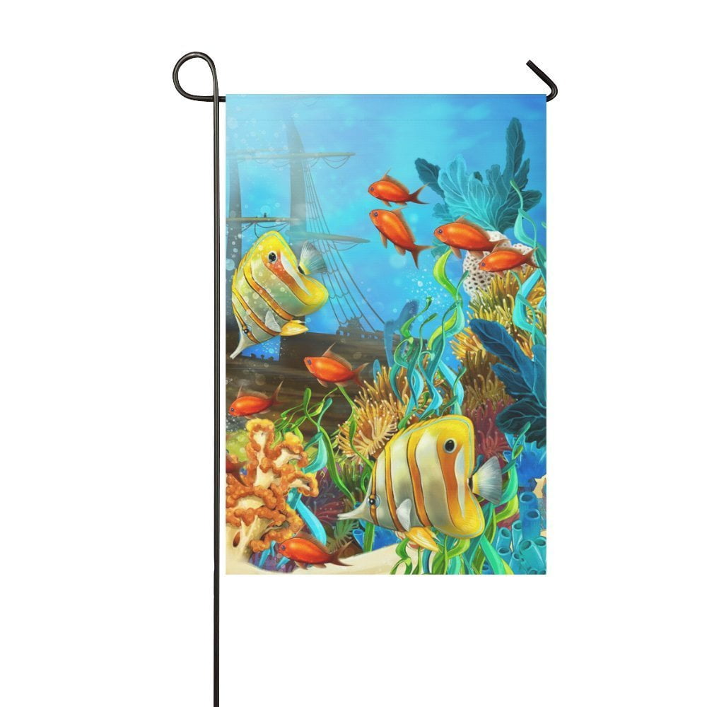 MYPOP Deep Ocean Sea Fishes Long Garden Flag Banner 12 x 18 inch ...