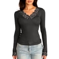 Craaazy Tops for Women Trendy Slim Fit Solid Color V Neck Lace Trim ...