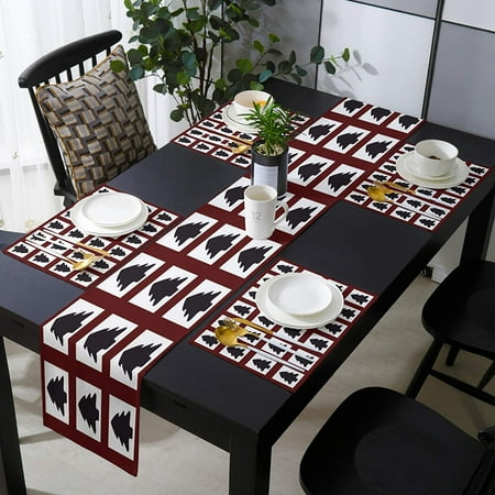 Black Christmas Tree White Square Splicing Burlap Linen Table Runner ...