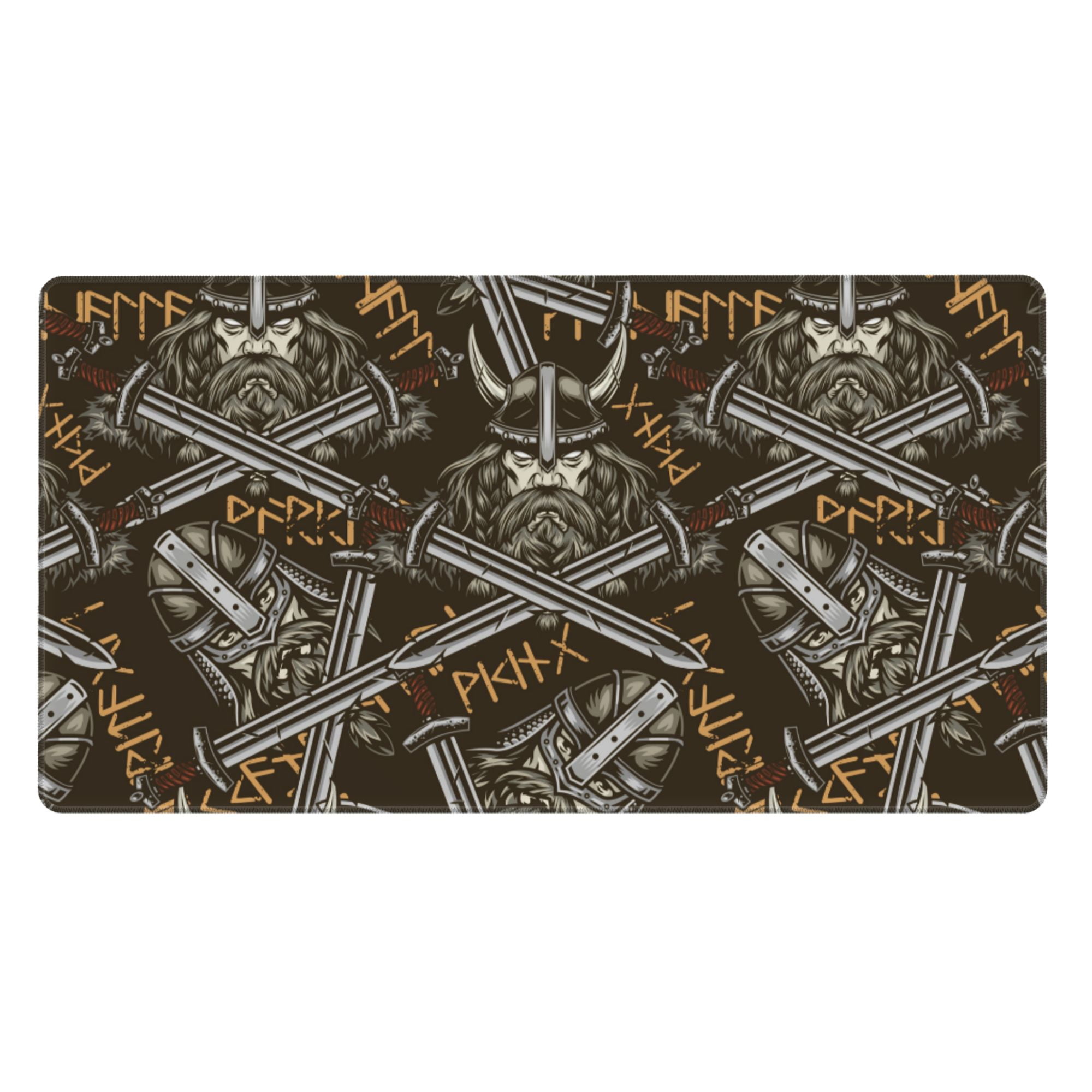 DouZhe Large Mouse Pad, Medieval Nordic Viking Warriors Non-Slip Waterproof Rubber Keyboard ...