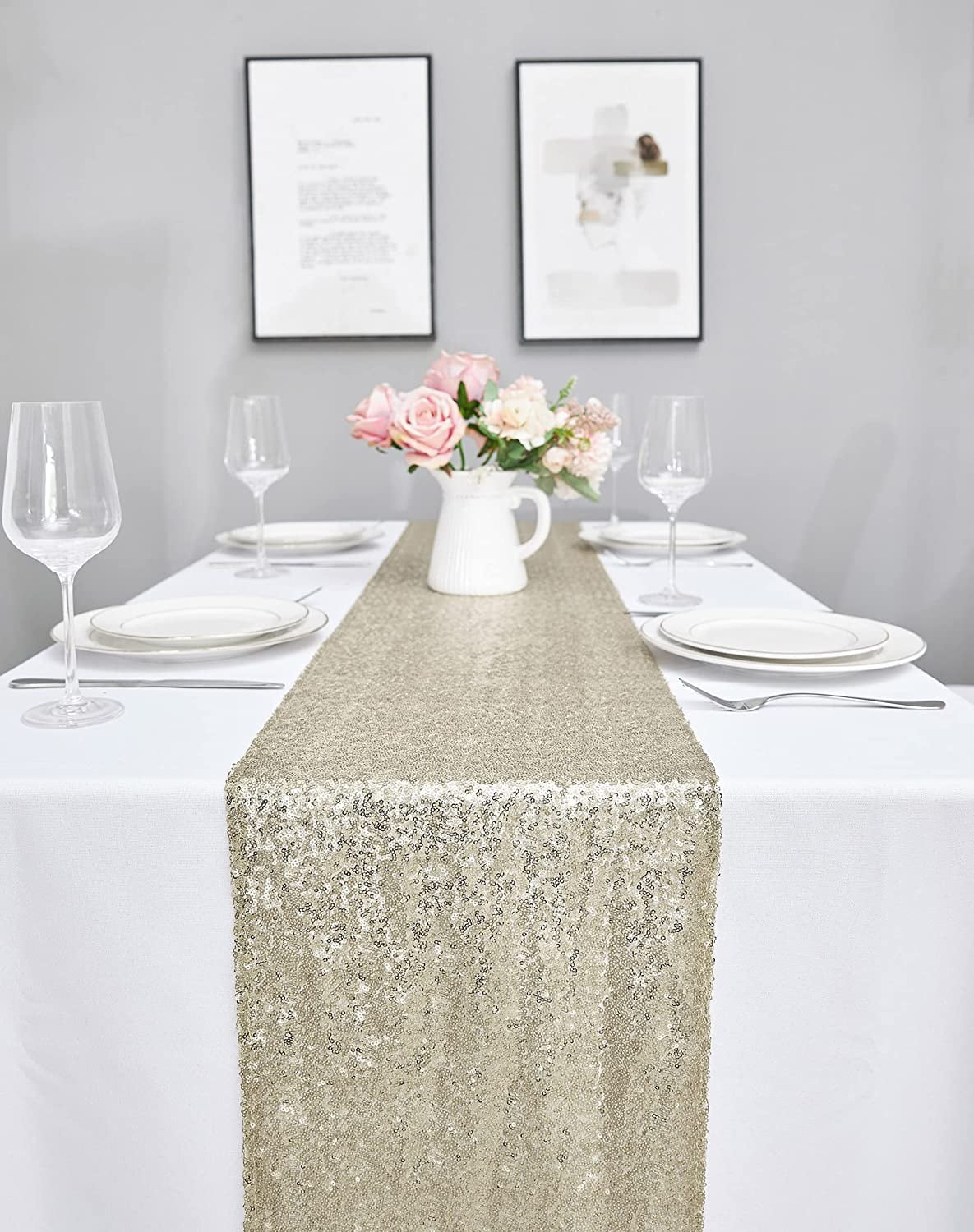 Zukuco Sequin Table Runner Glitter Table Runner for Party, Wedding, Bridal Baby Shower, Event ...