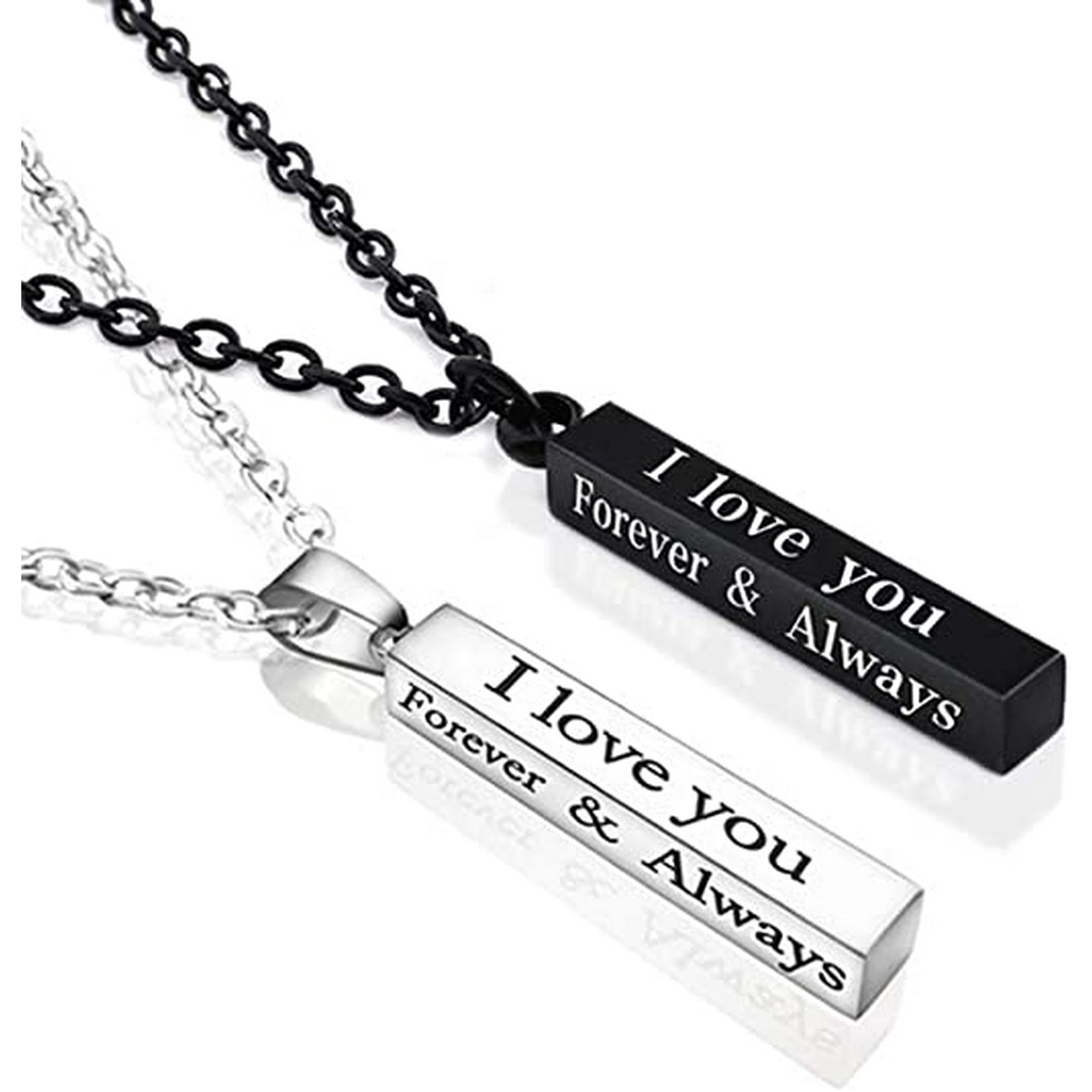 Forever and Always Necklaces for Couples Set His Her Boyfriend Girlfriend Stainless Steel Cute Heart Engraved Lettering Promise Relationship Matching