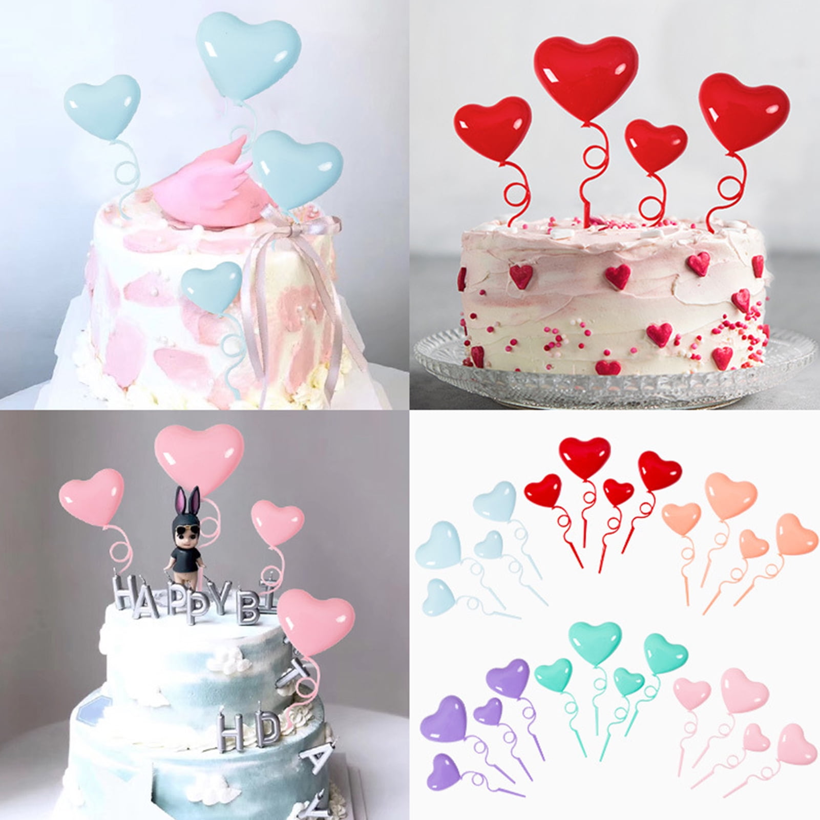 Walbest 8Pcs/Set Beautiful Heart Shape Cake Topper Romantic Cute ...