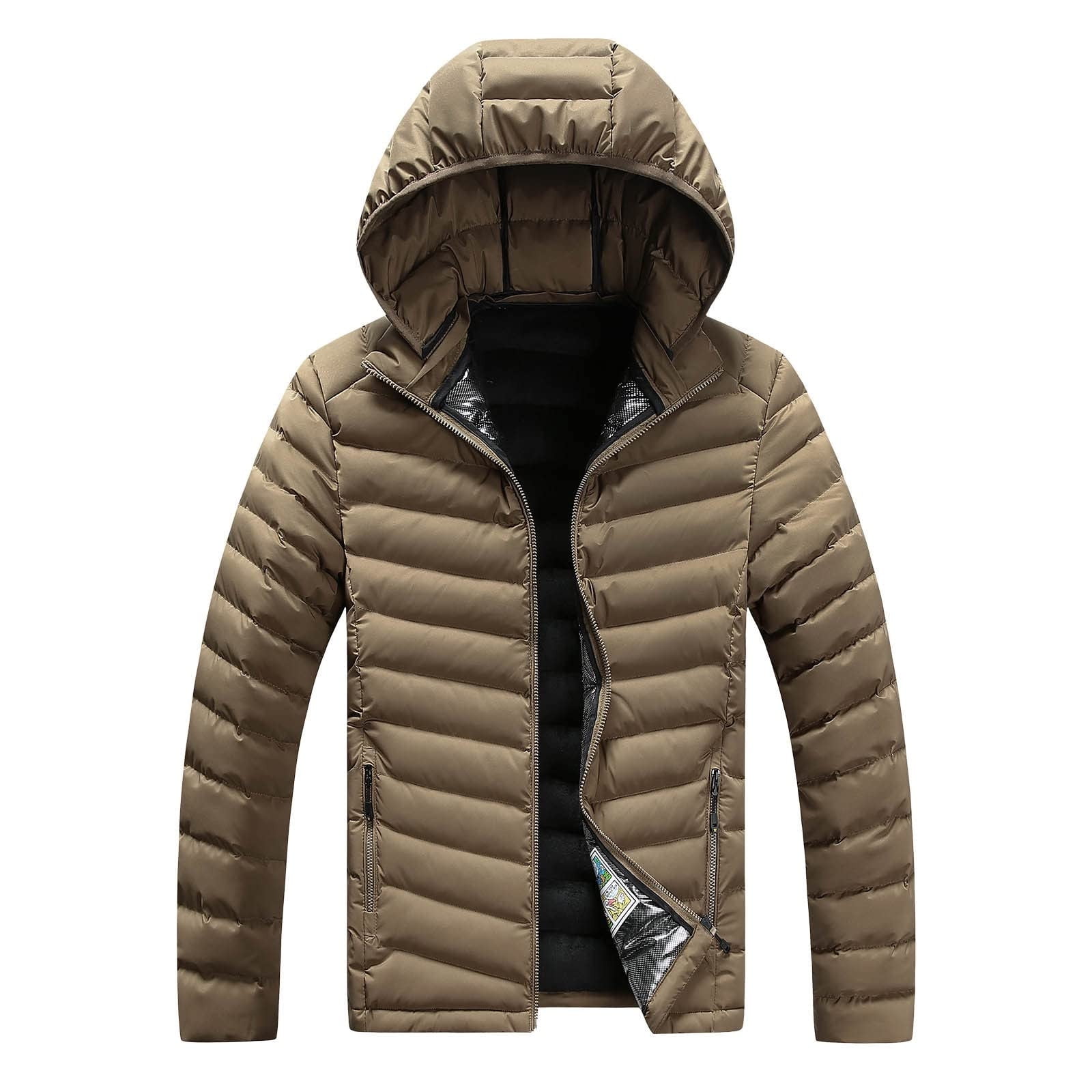 Mens Puffer Jacket with Faux Fur Hood Full Zip Up Hooded Winbreaker ...