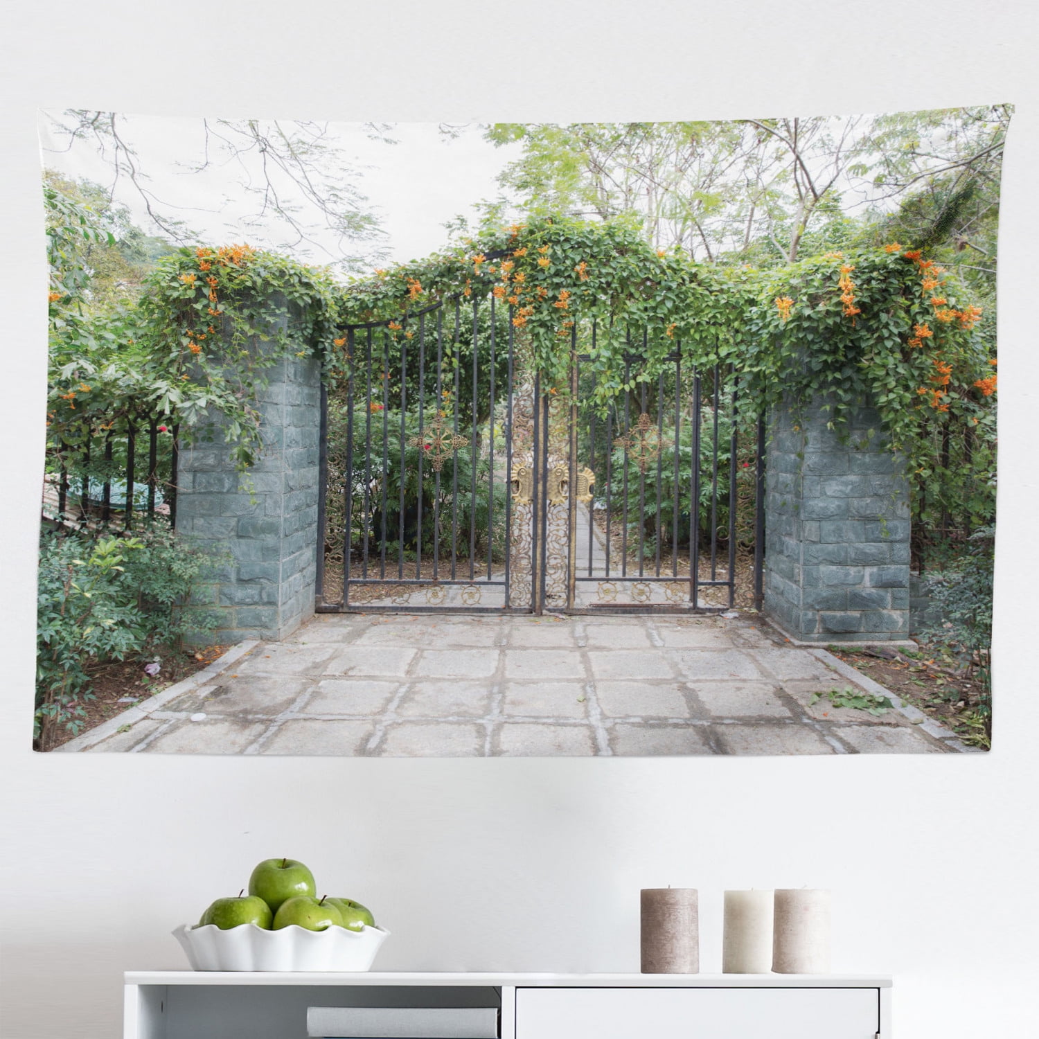 Fence Tapestry, Agriculture Theme Grazing Farm Animals Cows Bulls ...