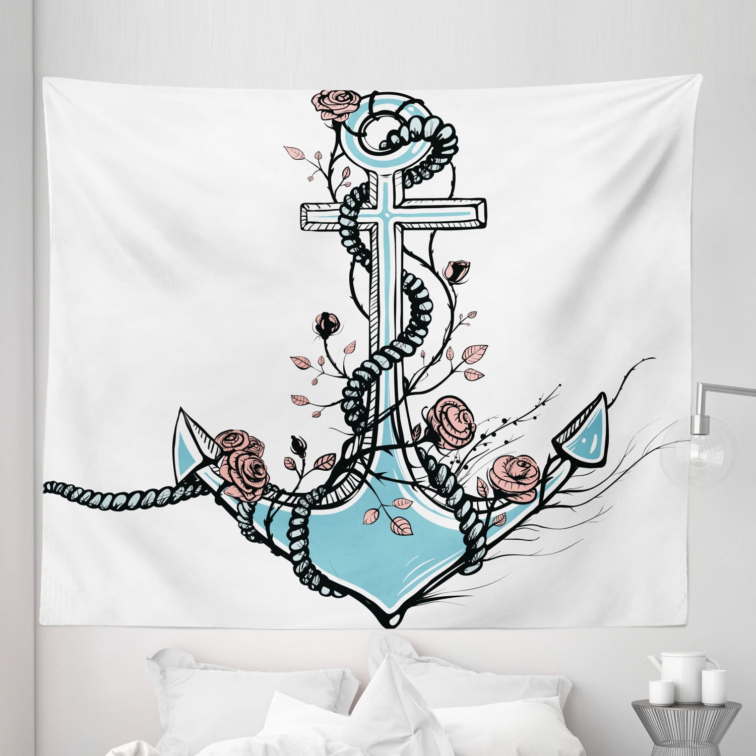 Anchor Tapestry, Romantic Boho Design Sketch of an Old Anchor with ...