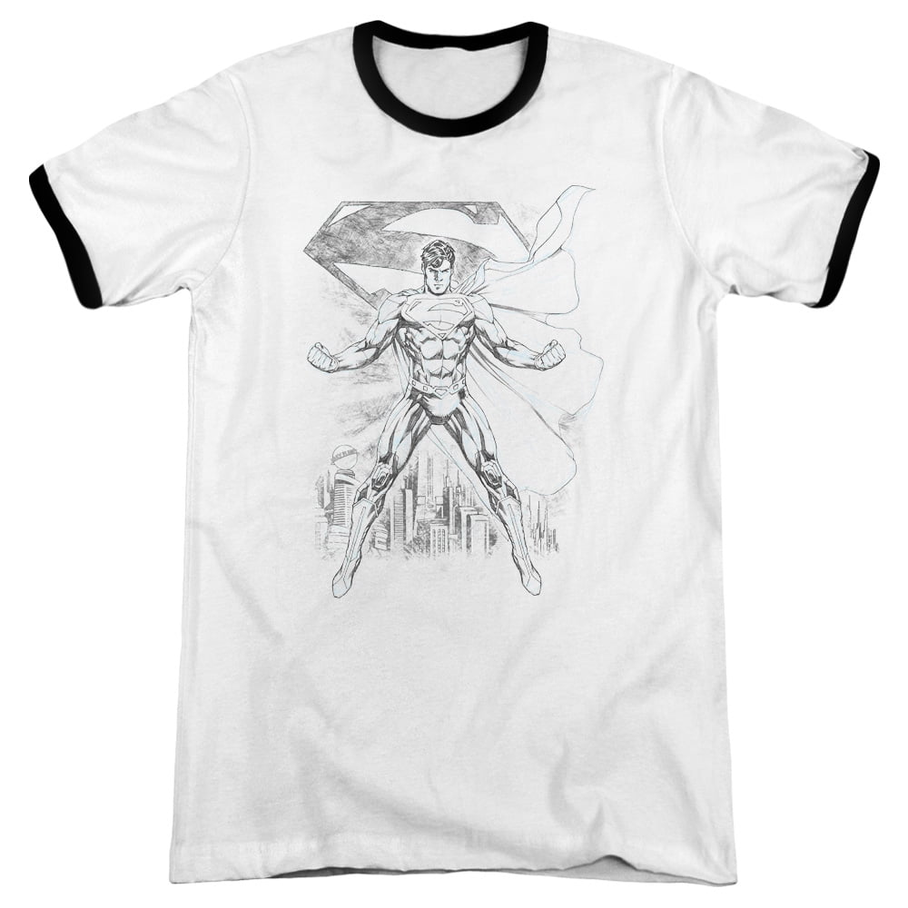 Superman Super Sketch Adult Ringer T-Shirt White Black - Walmart.com