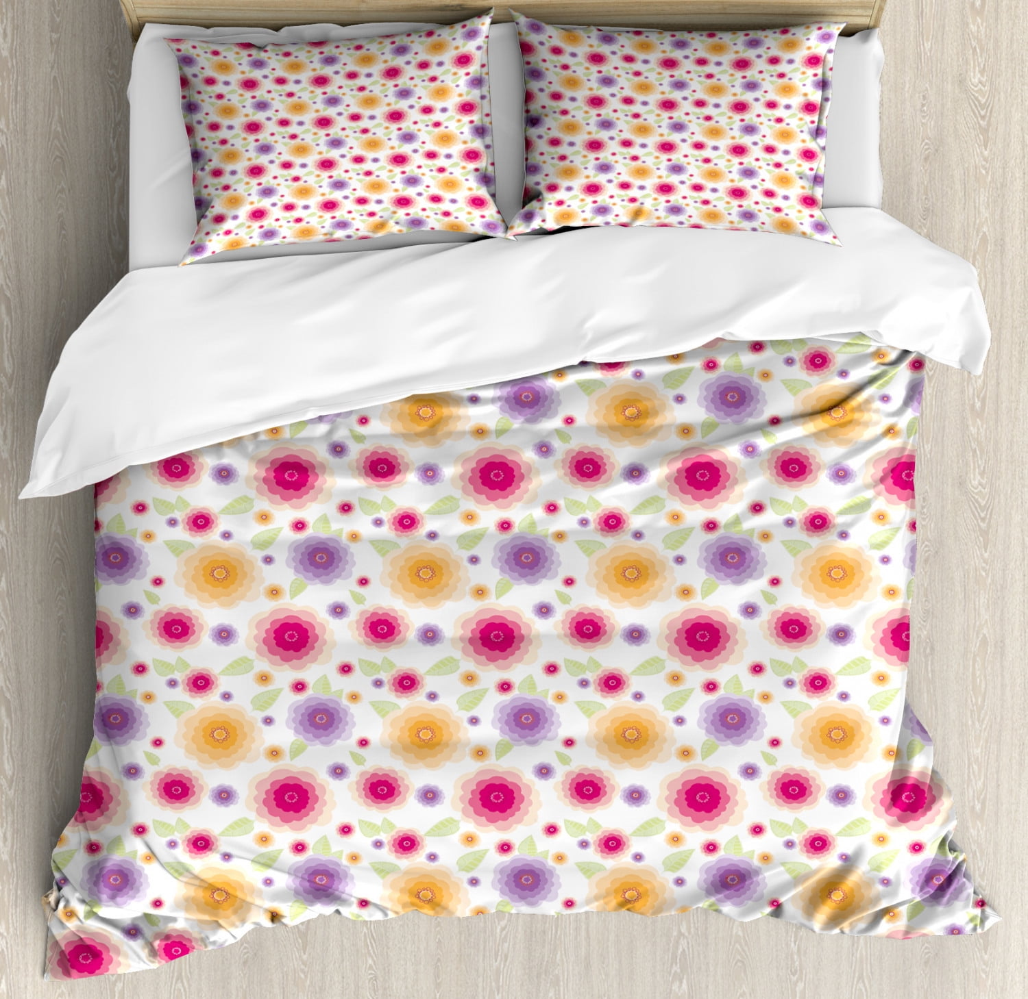 Folk Art Duvet Cover Set King Size, Repetitive Spring Romance Pattern ...