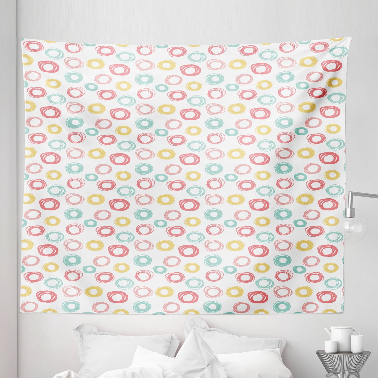 Geometric Tapestry, Circular Shapes with Doodle Pencil Marks Colorful ...