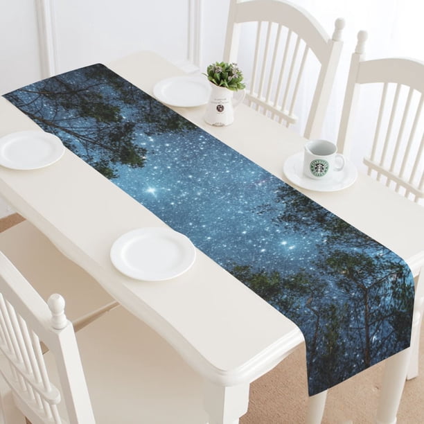 BSDHOME Night Sky Forest Table Runner Home Decor 16x72 Inch,Milky Way ...